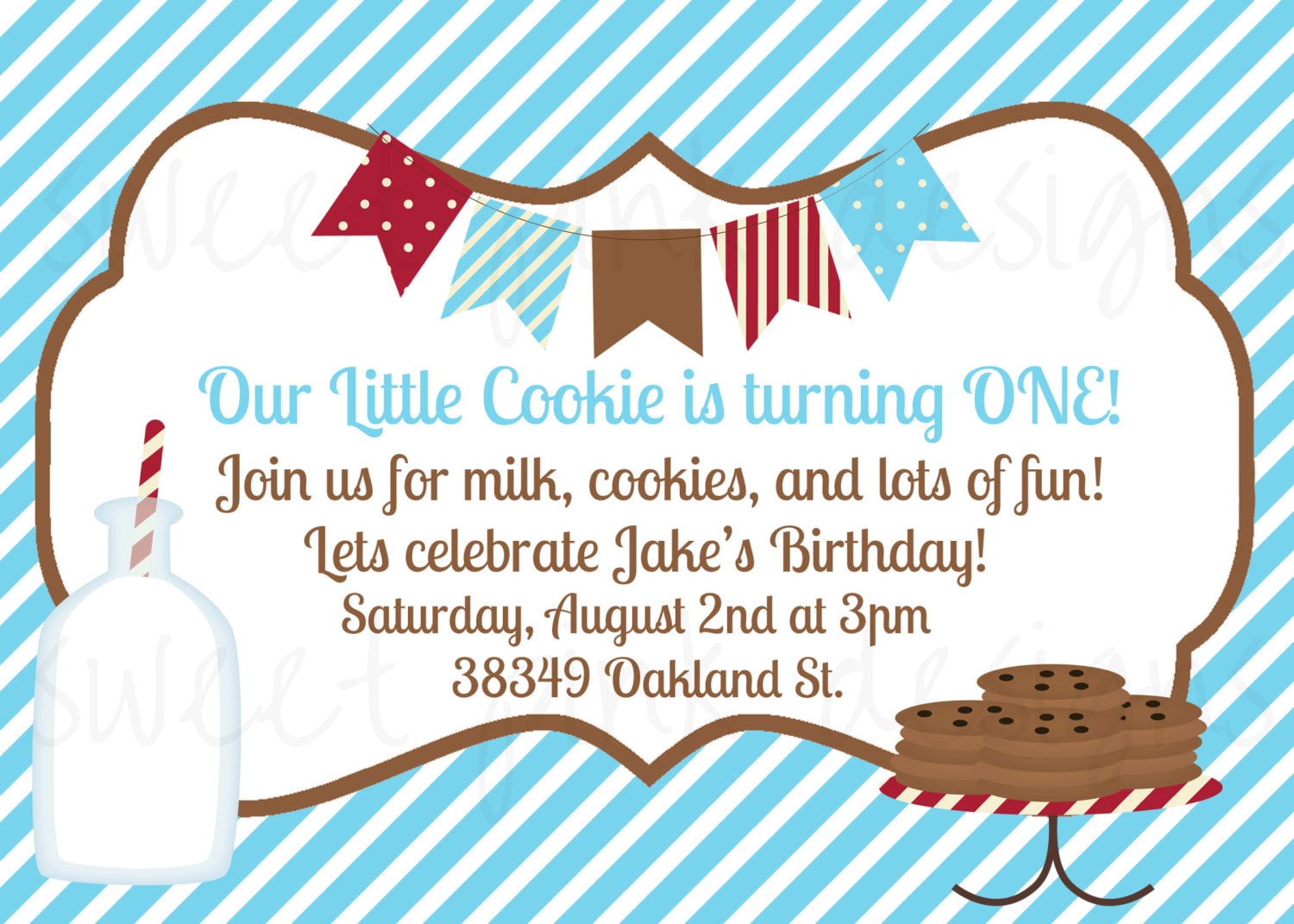 Printable Invitation- Blue Milk and Cookies Collection - Etsy