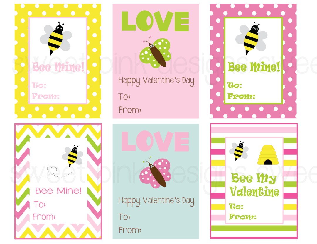 Bee Valentine's- Printable Kids Valentine's - Etsy