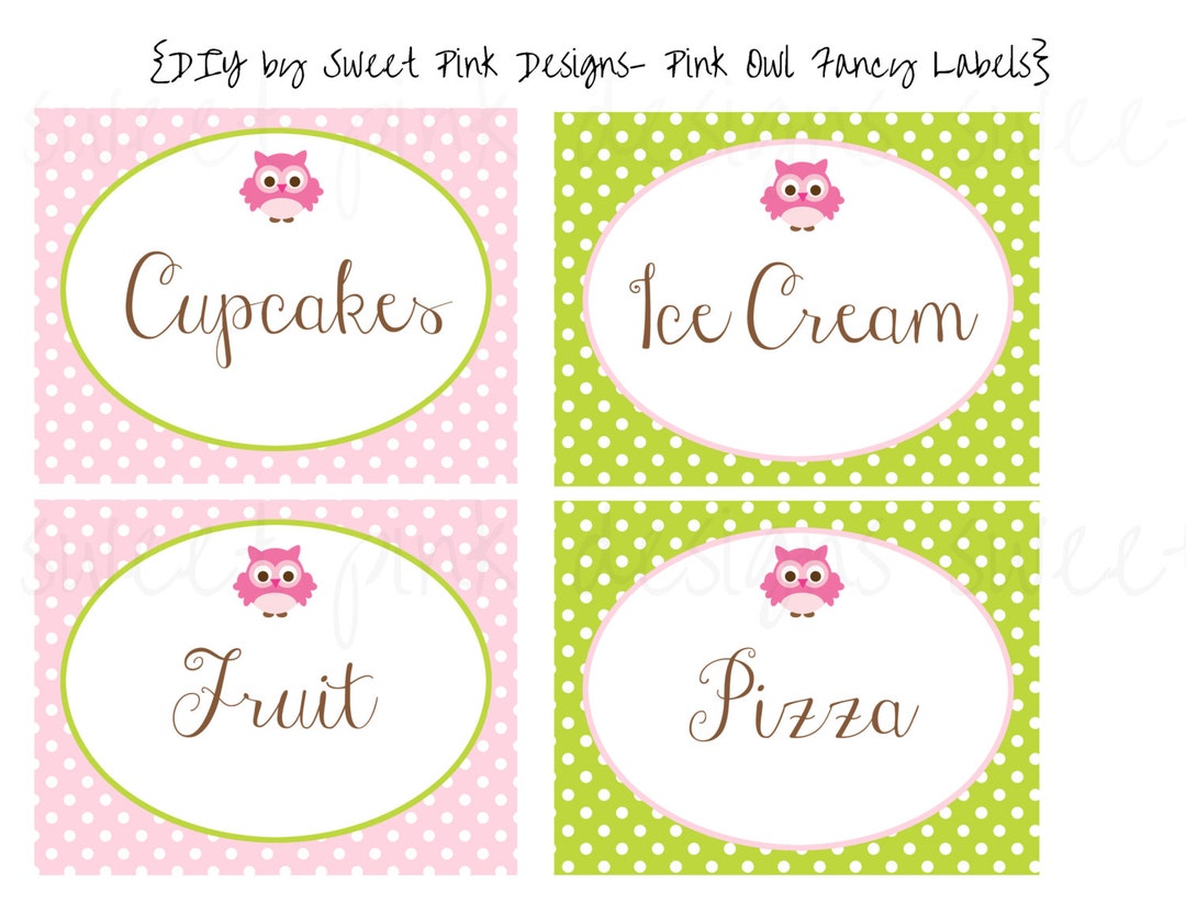 Printable Fancy Labels- Pink Owl Party Collection - Etsy
