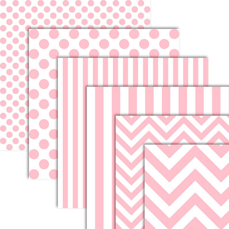 Digital Paper Pack Pink and White Dots Stripes Chevron Checks Large ...