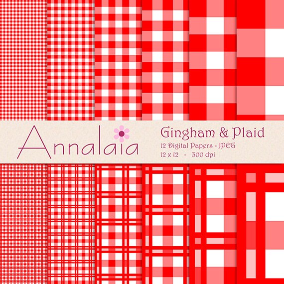 Digital Gingham Paper Red and White Gingham Plaid Checks Squares 12x12 ...