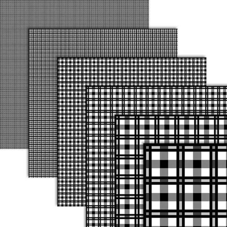 INSTANT DOWNLOAD Digital Paper Pack Black and White Gingham Plaid ...