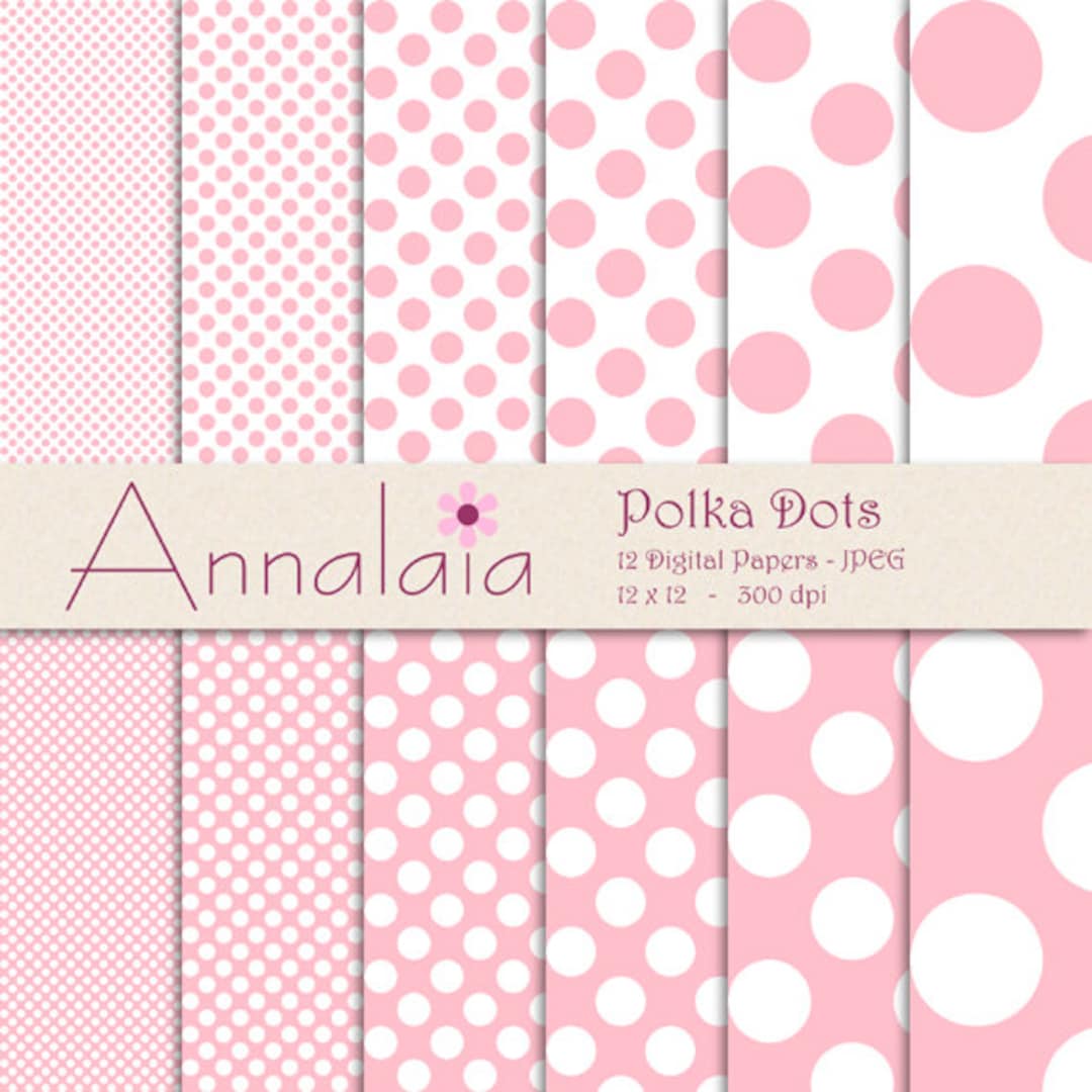 Pink Digital Paper Pack Pink and White Polka Dots Scrapbook Paper 12x12 ...