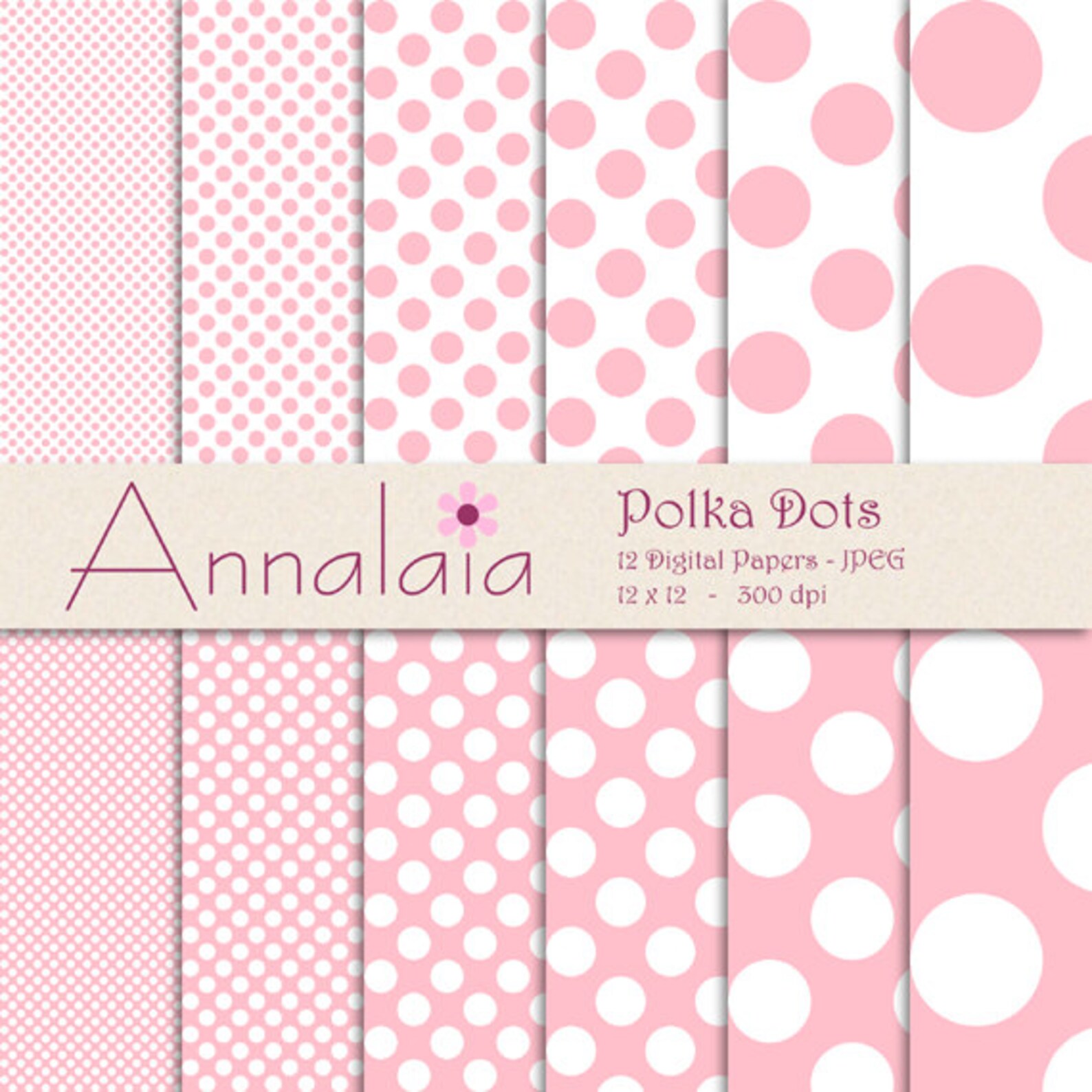 Pink Digital Paper Pack Pink and White Polka Dots Scrapbook Paper 12x12 ...