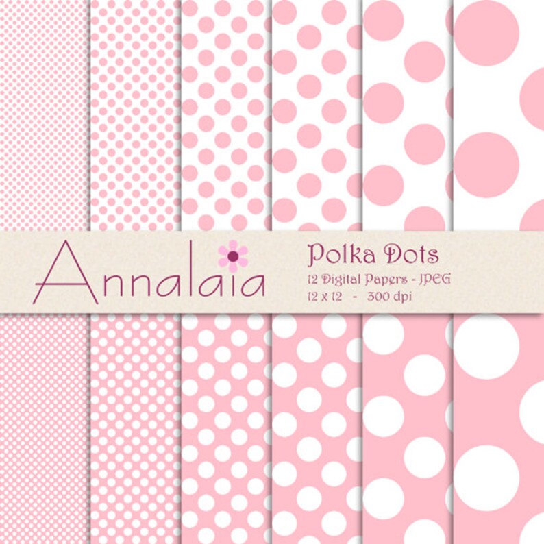 Pink Digital Paper Pack Pink and White Polka Dots Scrapbook Paper 12x12 ...