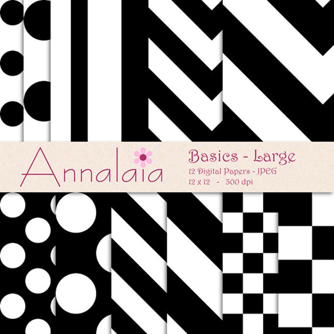 Digital Paper Pack Black and White Dots Stripes Chevron Checks - Etsy