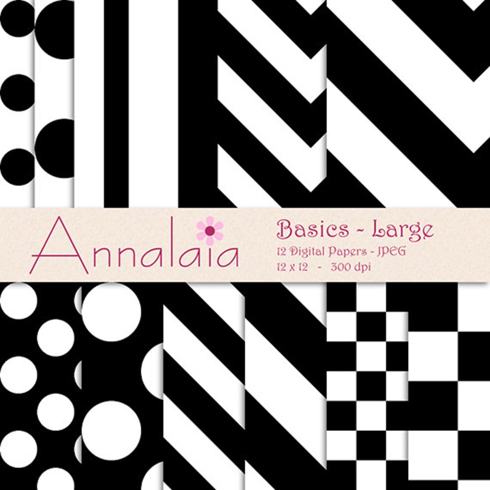 Digital Paper Pack Black and White Dots Stripes Chevron Checks - Etsy