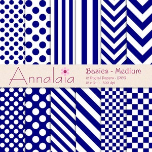 INSTANT DOWNLOAD Digital Paper Pack Navy Blue White Dots Stripes ...
