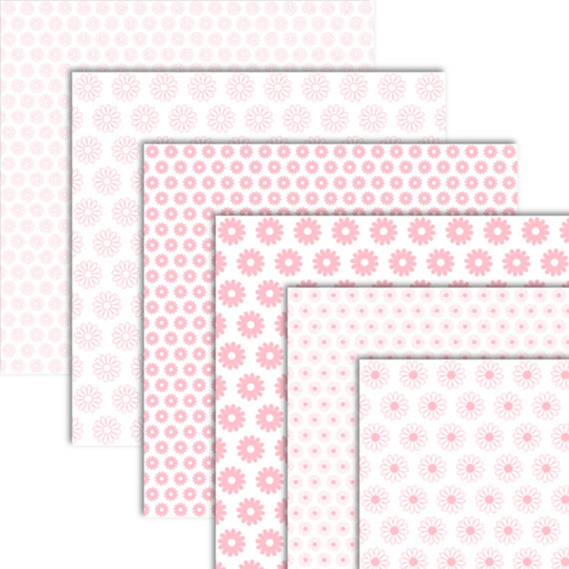 Floral Digital Paper Pack Pink Daisy Flowers Pink and White Scrapbook ...