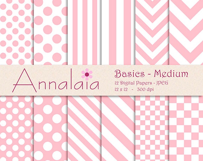 INSTANT DOWNLOAD Digital Paper Pack Pink and White Dots Stripes Chevron ...