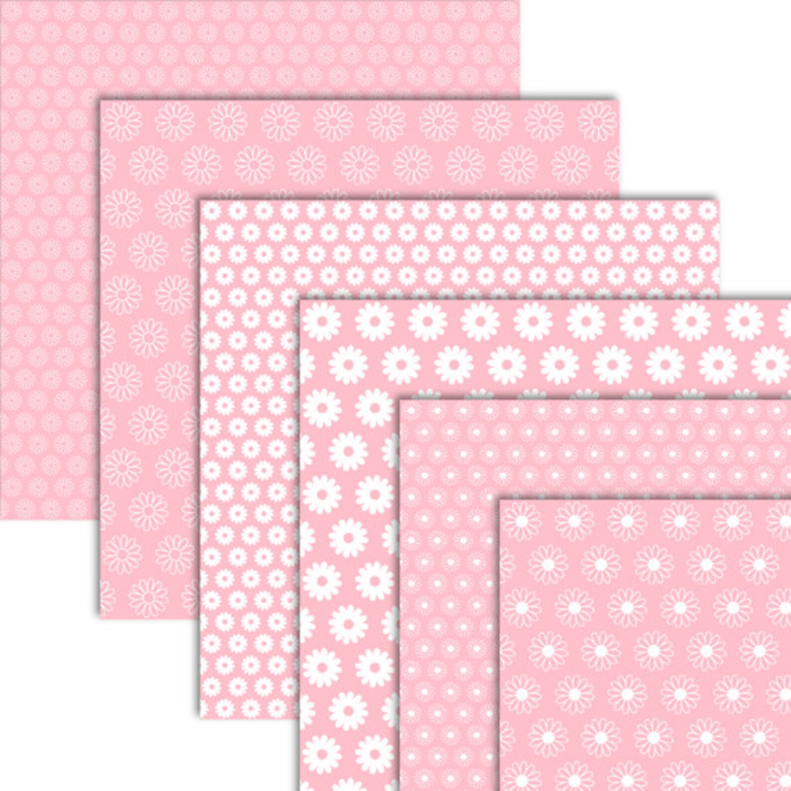 Floral Digital Paper Pack Pink Daisy Flowers Pink and White Scrapbook ...
