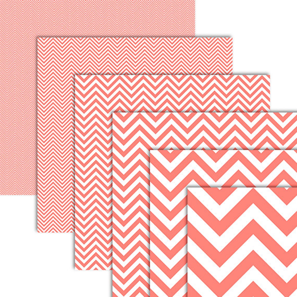 Digital Paper Pack Coral Pink and White Chevron Herringbone Zigzag ...