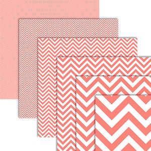 Digital Paper Pack Coral Pink and White Chevron Herringbone Zigzag ...