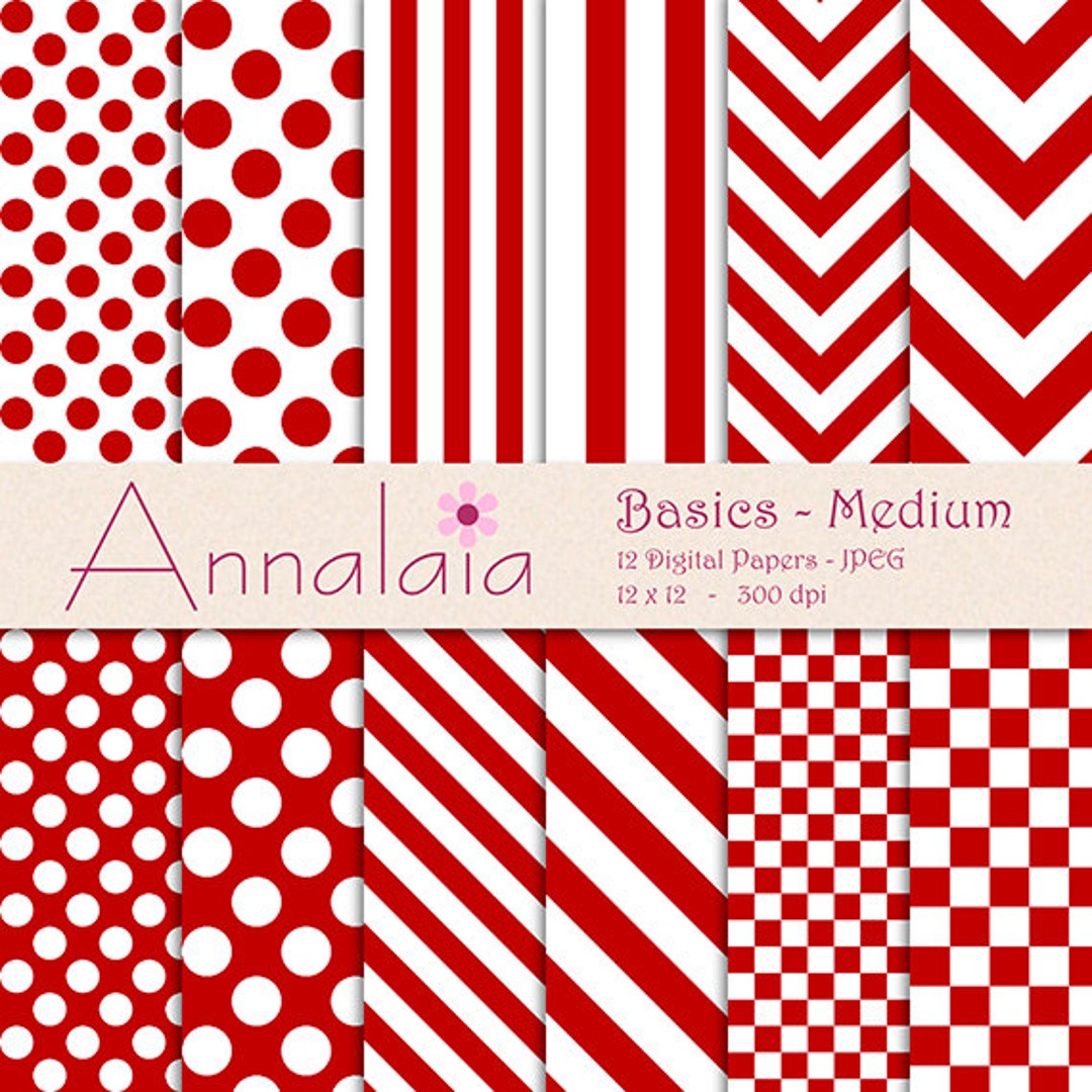 Red Digital Paper Pack Dark Red White Dots Stripes Chevron Checks ...