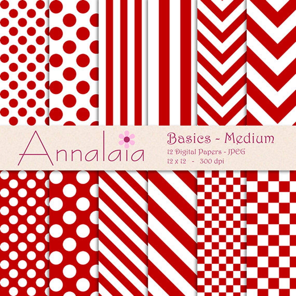 Red Digital Paper Pack Dark Red White Dots Stripes Chevron - Etsy