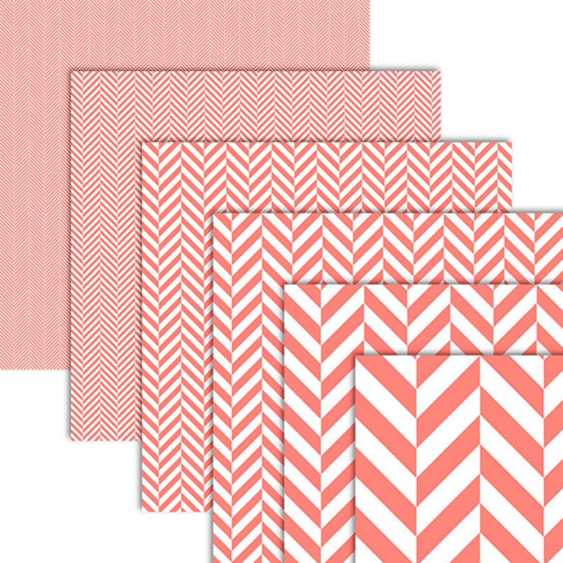 Digital Paper Pack Coral Pink and White Chevron Herringbone Zigzag ...