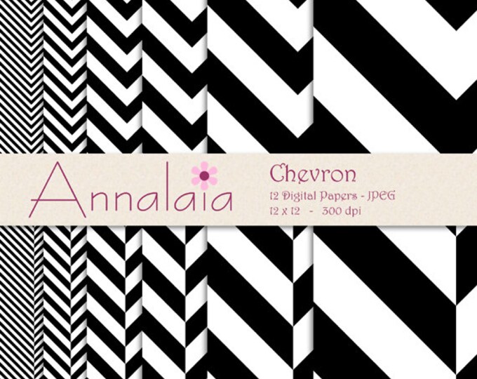 INSTANT DOWNLOAD Digital Paper Pack: Black White Chevron Herringbone ...