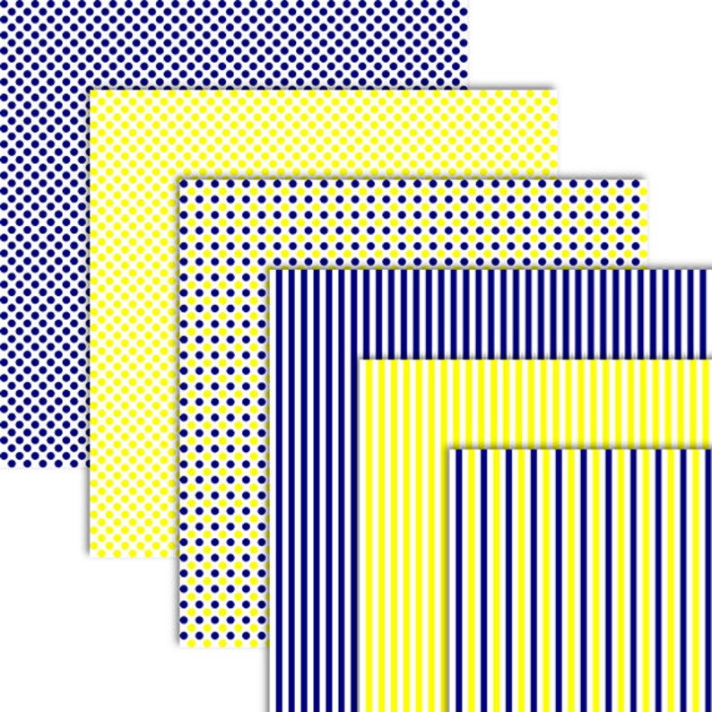 Digital Paper Pack Navy Blue Yellow White Dots Stripes Chevron | Etsy