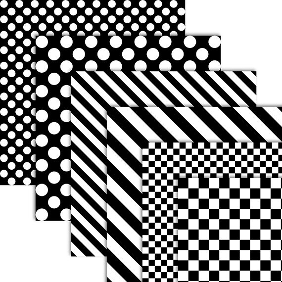 Digital Paper Pack Black and White Dots Stripes Chevron Checks - Etsy