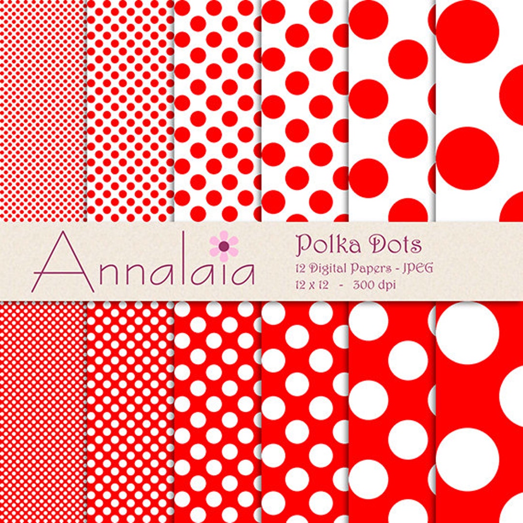 INSTANT DOWNLOAD Digital Paper Pack: Red and White Polka Dots Scrapbook ...