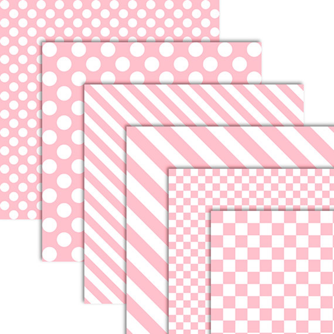 Digital Paper Pack Pink and White Dots Stripes Chevron Checks Large ...