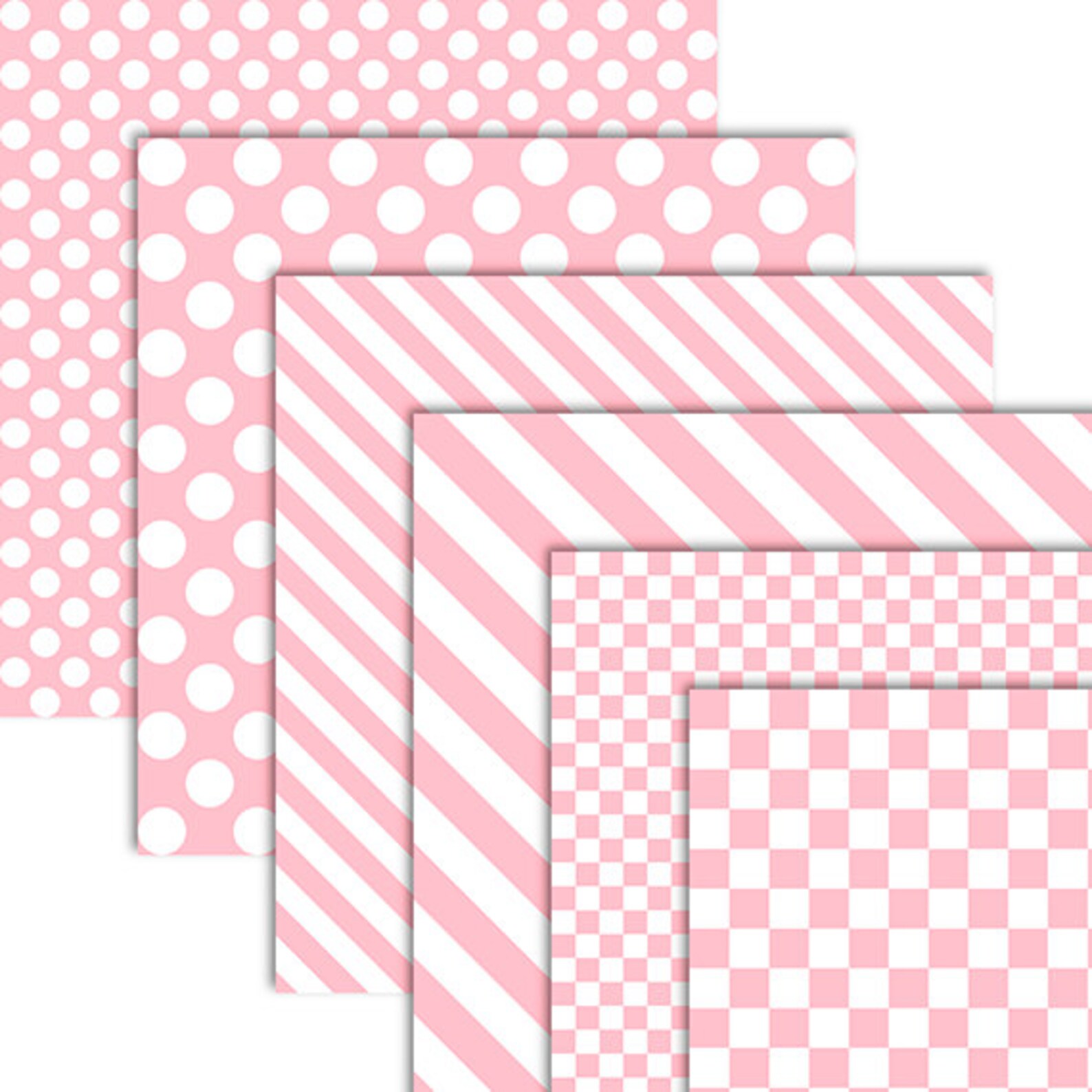 Digital Paper Pack Pink and White Dots Stripes Chevron Checks - Etsy