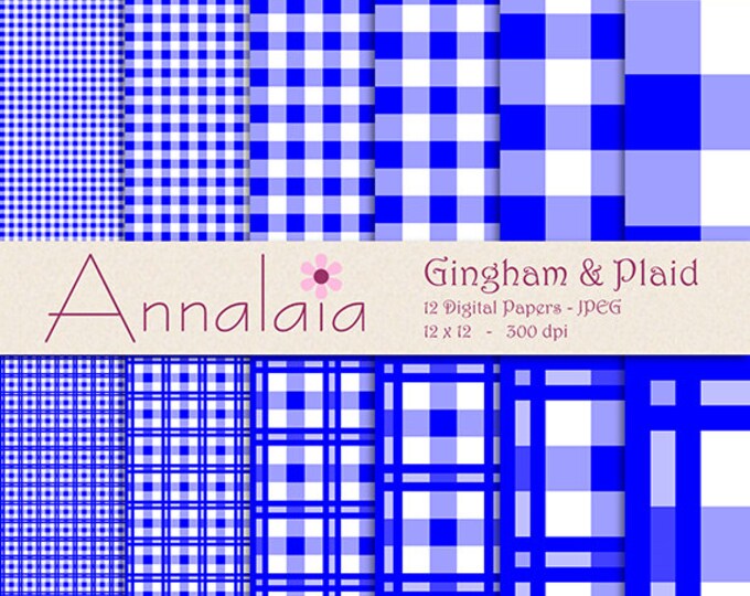INSTANT DOWNLOAD Digital Paper Pack: Blue and White Gingham Plaid ...