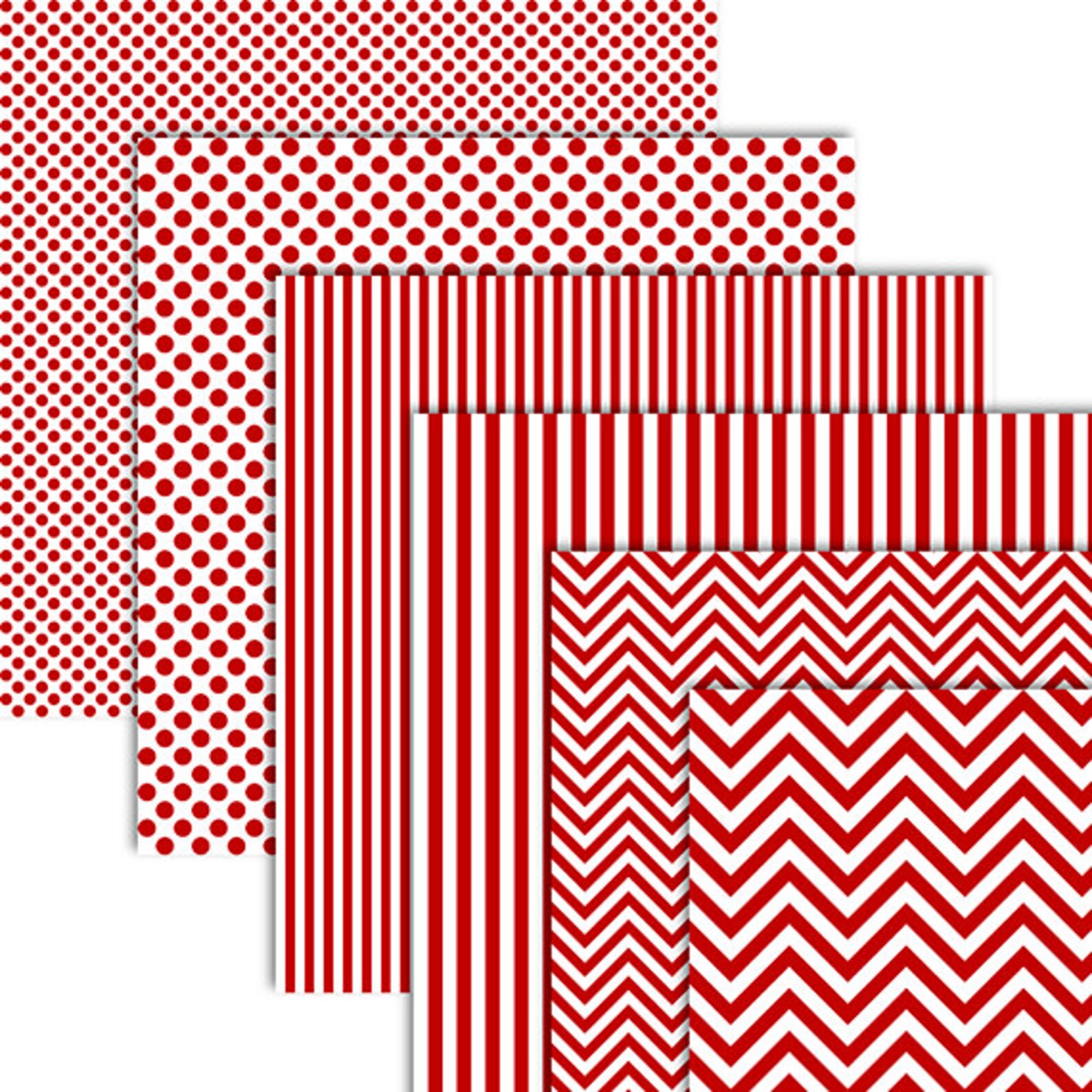 Red Digital Paper Pack Dark Red White Dots Stripes Chevron Checks ...