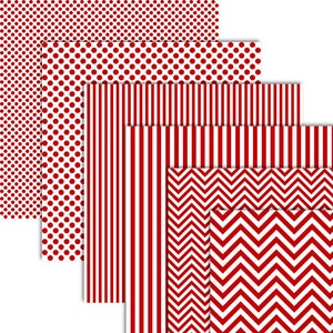 Red Digital Paper Pack Dark Red White Dots Stripes Chevron - Etsy
