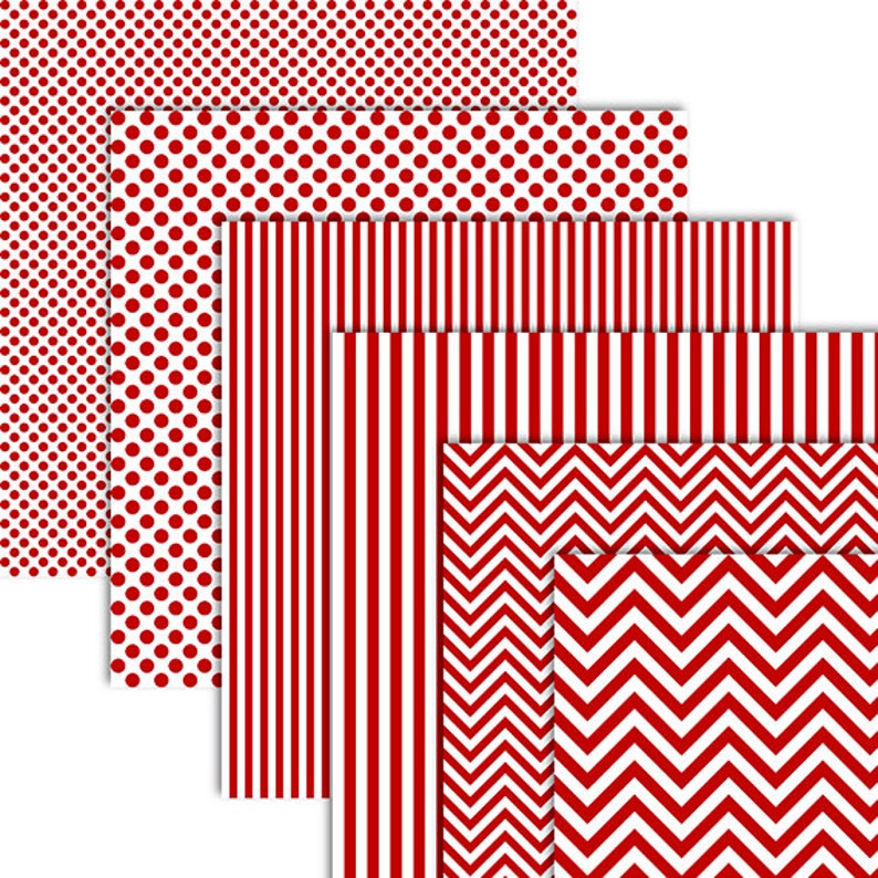 Red Digital Paper Pack Dark Red White Dots Stripes Chevron Checks ...