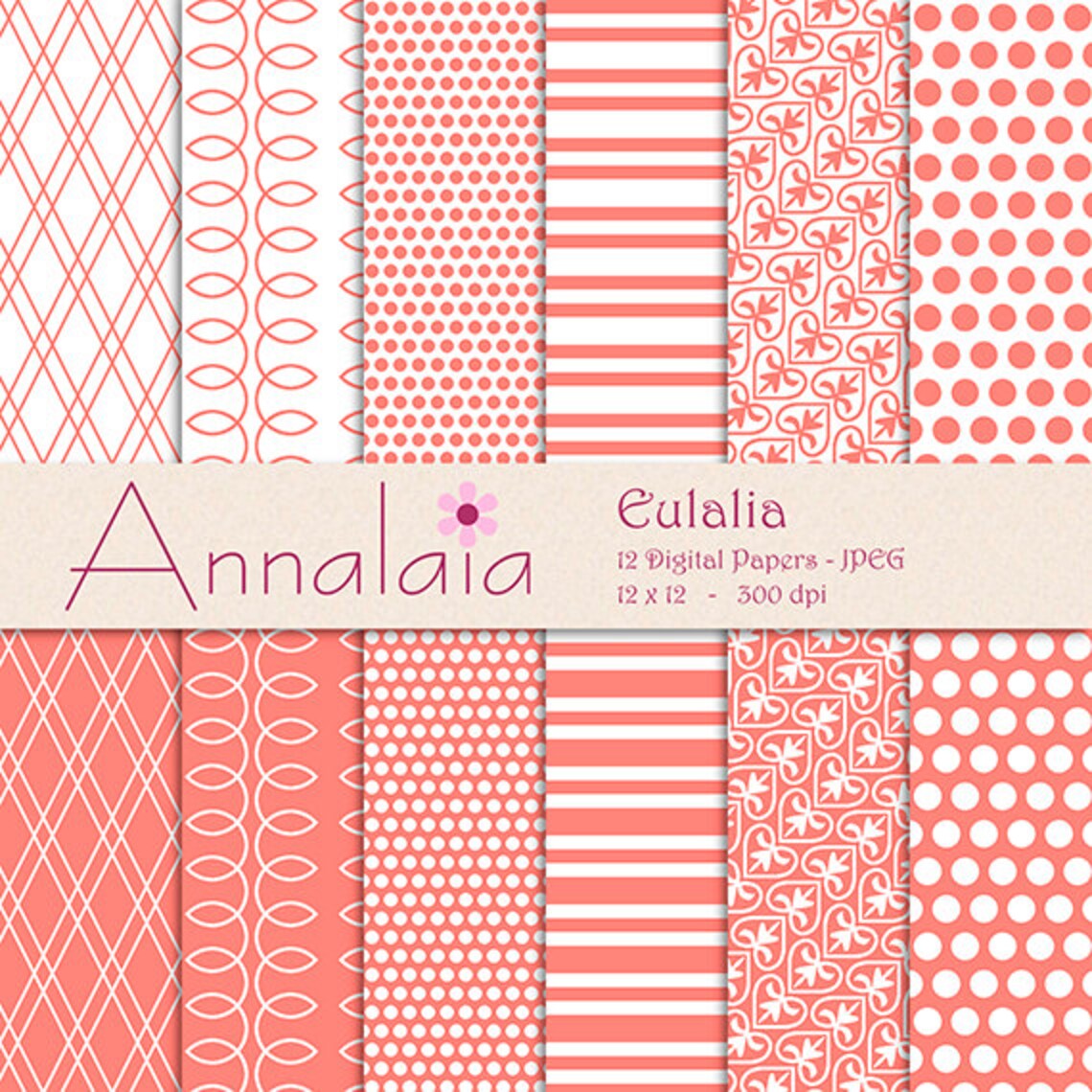 Coral Digital Paper Pack Coral Pink and White Polka Dots | Etsy