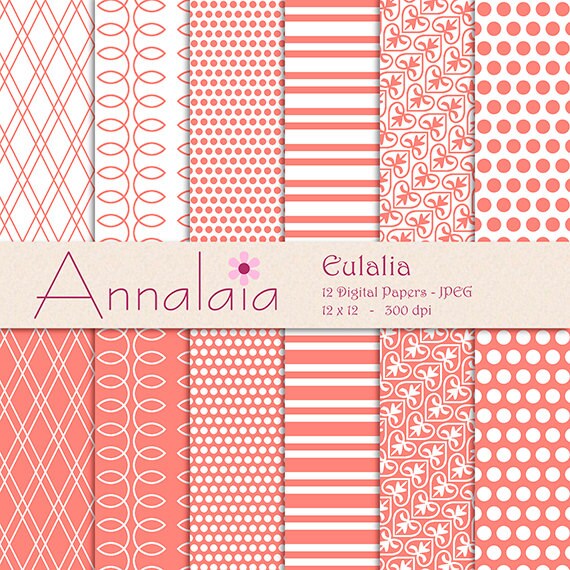 Coral Digital Paper Pack Coral Pink and White Polka Dots - Etsy