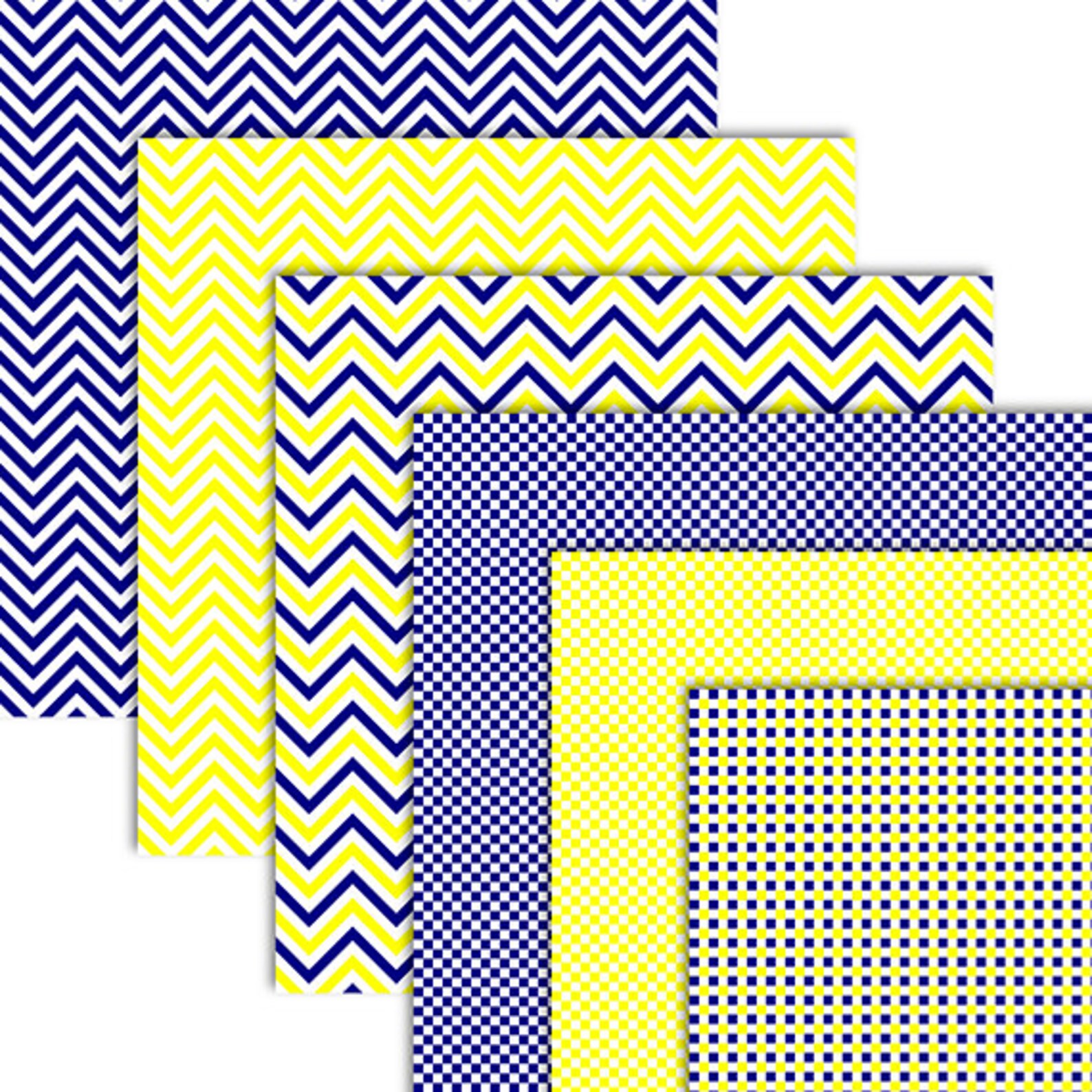 Digital Paper Pack Navy Blue Yellow White Dots Stripes Chevron | Etsy