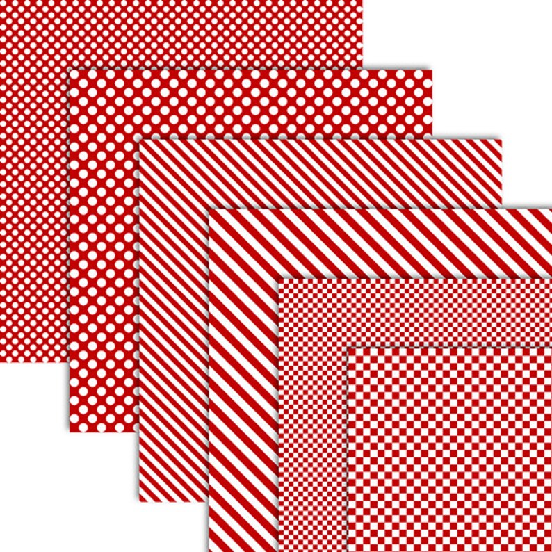 Red Digital Paper Pack Dark Red White Dots Stripes Chevron Checks ...