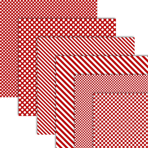 Red Digital Paper Pack Dark Red White Dots Stripes Chevron Checks ...