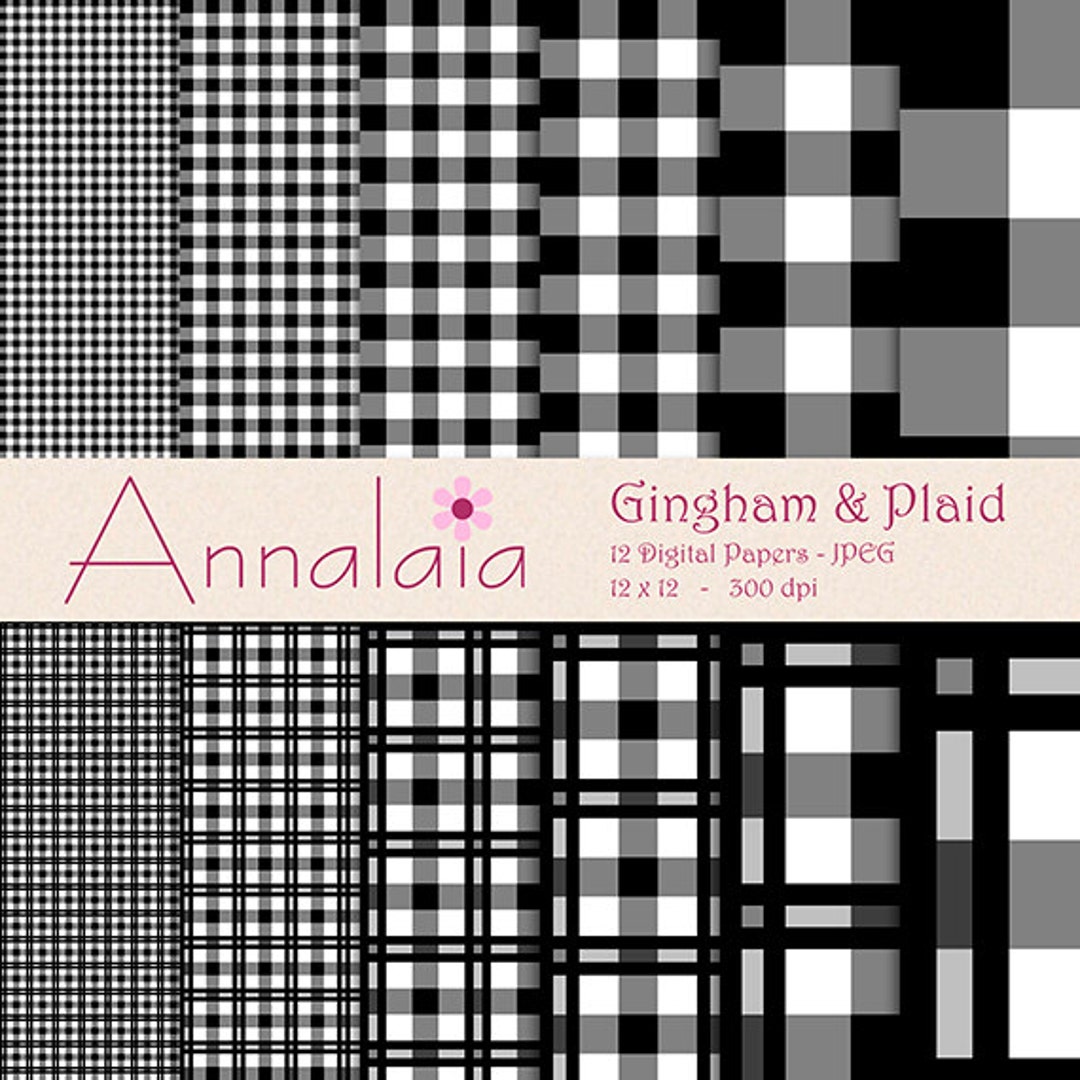 INSTANT DOWNLOAD Digital Paper Pack Black and White Gingham Plaid ...