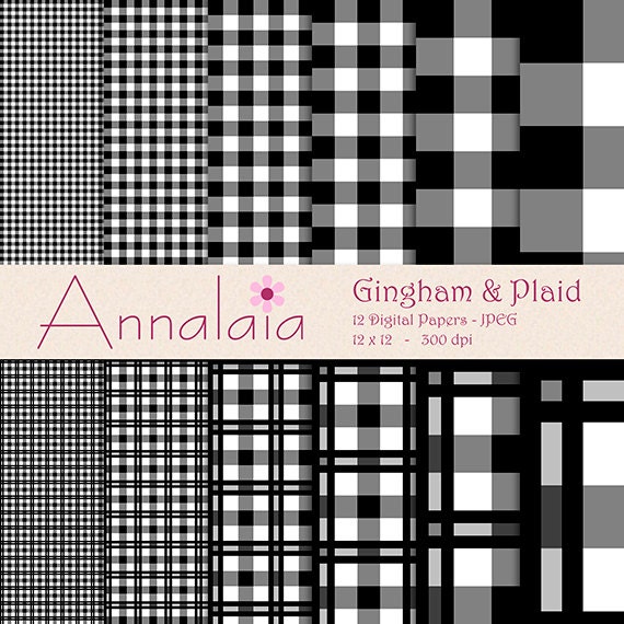INSTANT DOWNLOAD Digital Paper Pack Black and White Gingham | Etsy