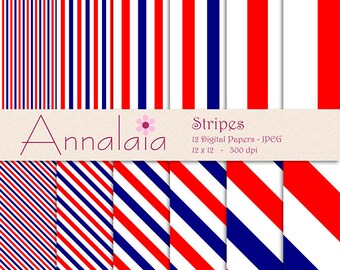 Nautical Red Navy Blue White Digital Paper Pack Commercial - Etsy