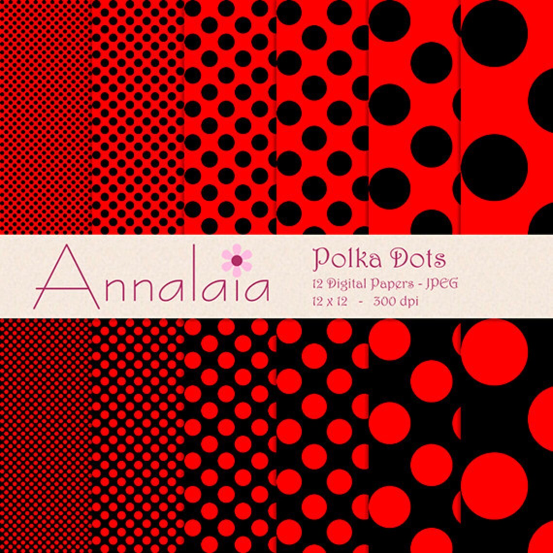 Digital Paper Instant Download Black Red Polka Dots Scrapbook - Etsy