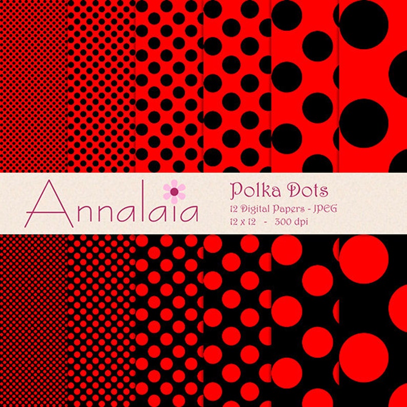Digital Paper Instant Download Black Red Polka Dots Scrapbook - Etsy