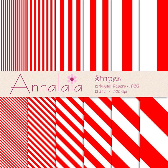 Digital Paper Pack Red and White Stripes Scrapbook Paper 12x12 8,5x11 ...