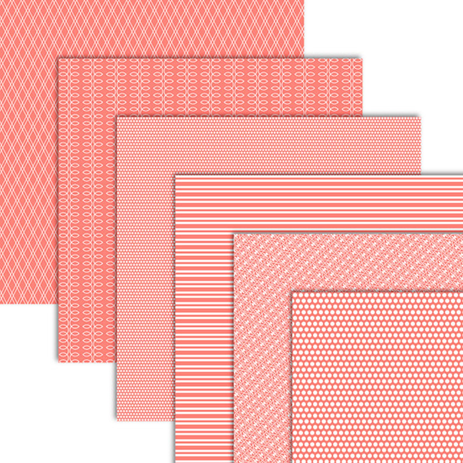 Coral Digital Paper Pack Coral Pink and White Polka Dots | Etsy