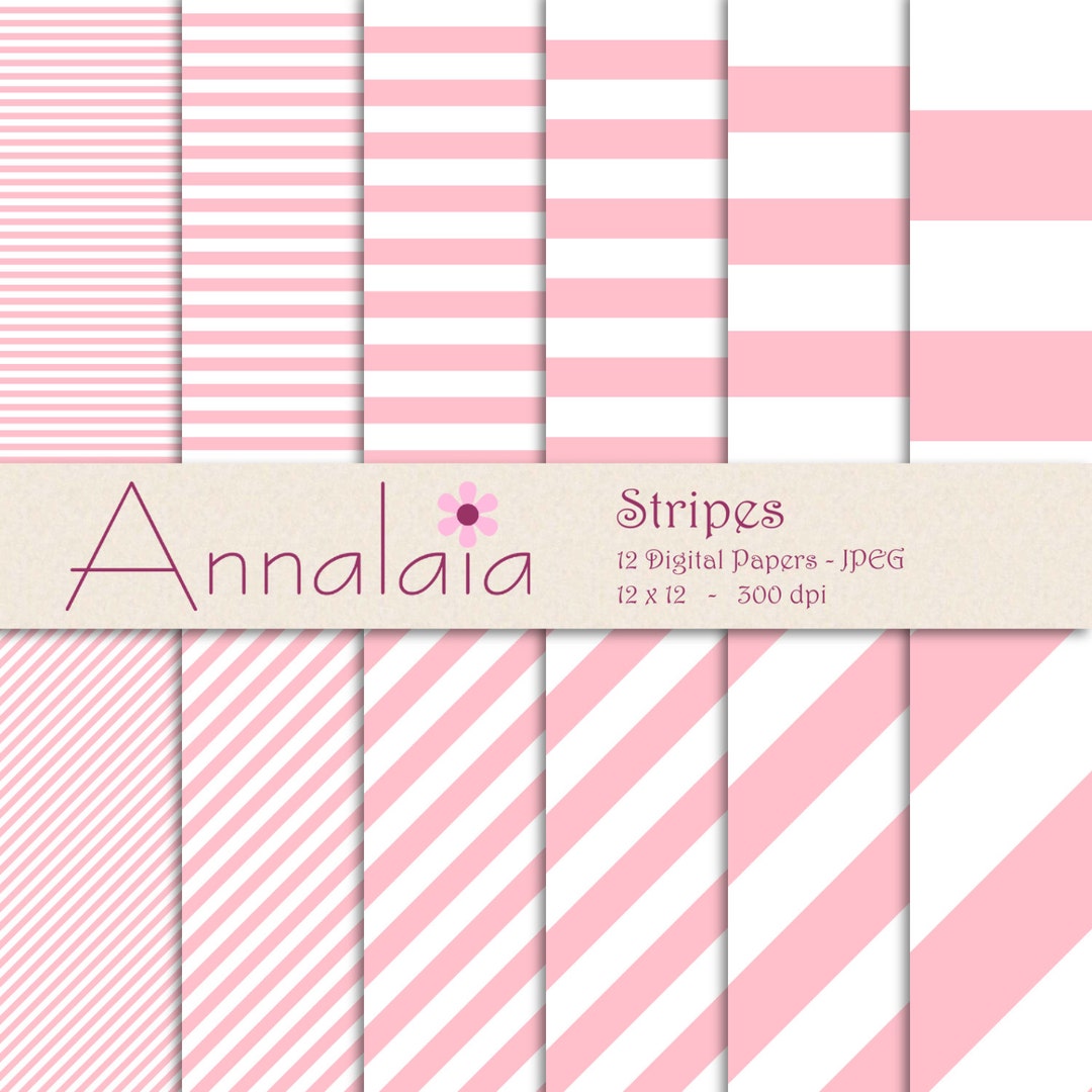 INSTANT DOWNLOAD Digital Paper Pack: Pink White Horizontal Diagonal ...