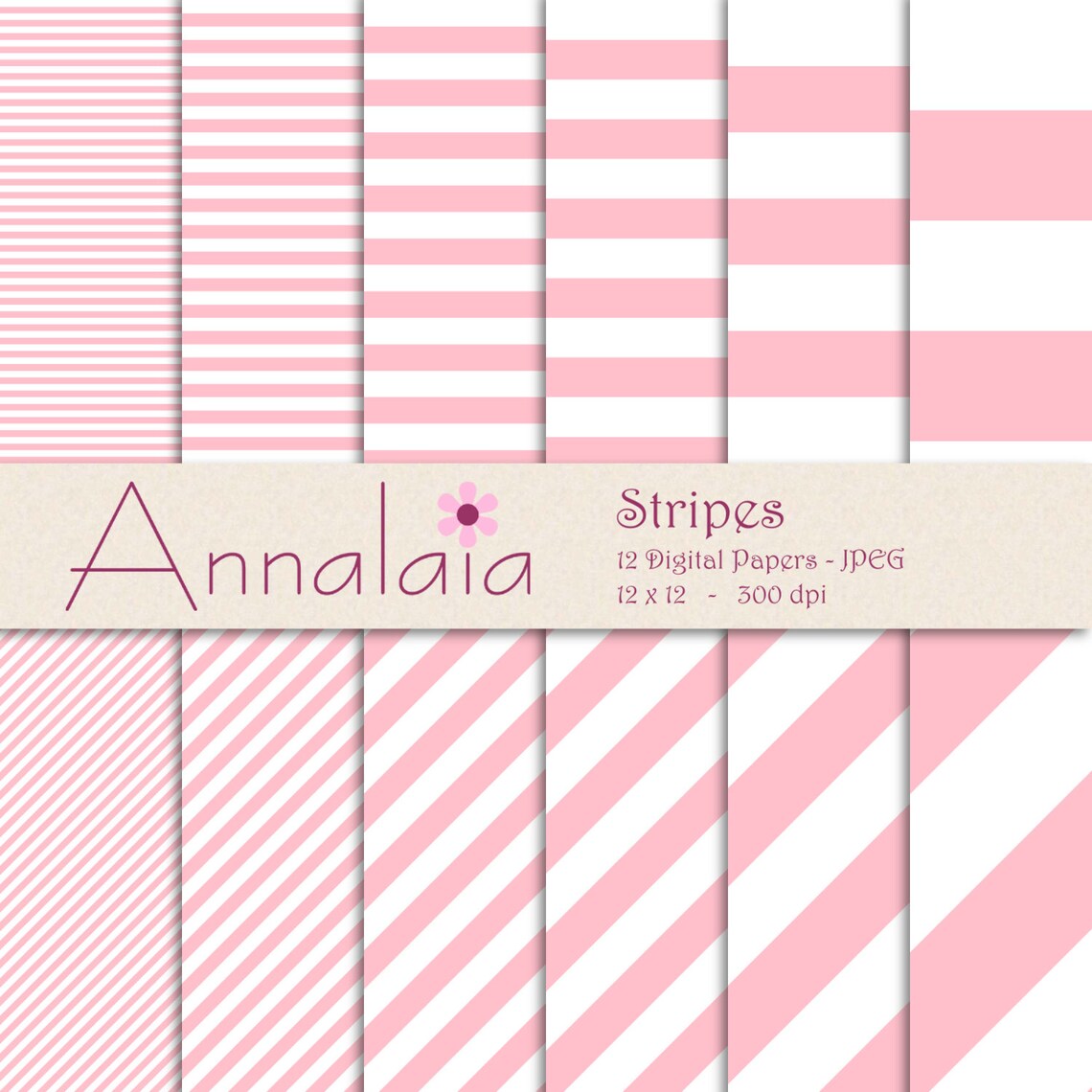 INSTANT DOWNLOAD Digital Paper Pack: Pink White Horizontal Diagonal ...