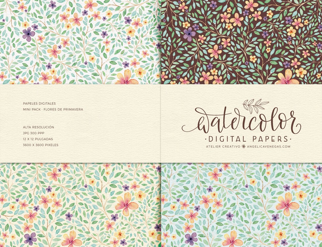 Spring Digital Paper, Hand Painted Flowers, Summer Digital Papers With ...