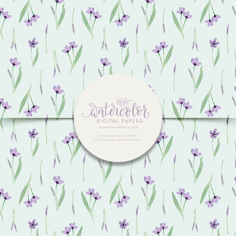 Lavender and Poppy Watercolor Digital Papers, Lilac Paper Pack ...