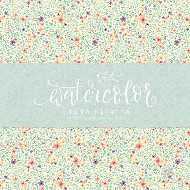 Spring Digital Paper, Hand Painted Flowers, Summer Digital Papers With ...