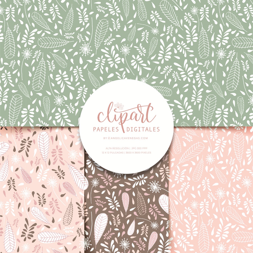 Feathers Digital Papers, Boho Seamless, Dandelion, Digital Scrapbooking ...