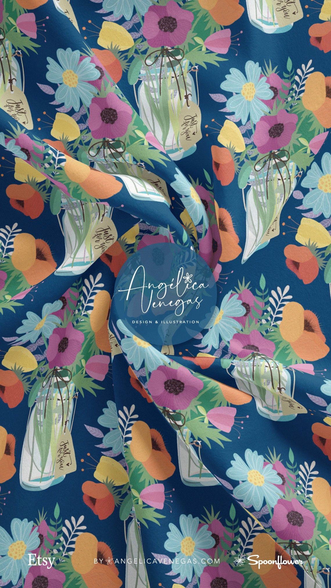 Colorful Mason Jar Arrangements Flowers Seamless Pattern, Wildflowers ...