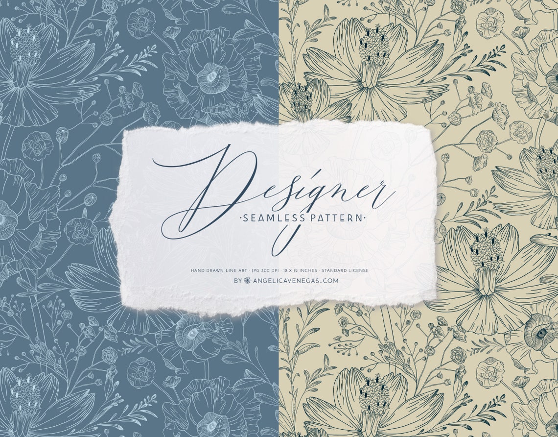 Botanical Line Art Seamless Pattern Delicate Surface | Etsy